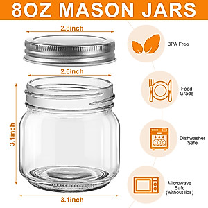 YL-ESH 6 Pack Small Mason Jars with Labels, 8 oz Glass Jars with Airtight Lids, Half Pint Canning Jars for Jelly, Jam, Honey, Pickles, Spice, Overnight Oats, Food Storage, Candle & DIY Present
