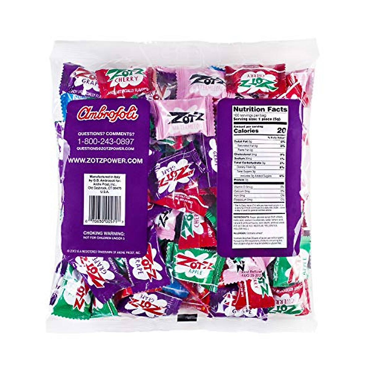 Zotz Fizzy Candy Bag, Assorted Flavors, 100 Count Bag