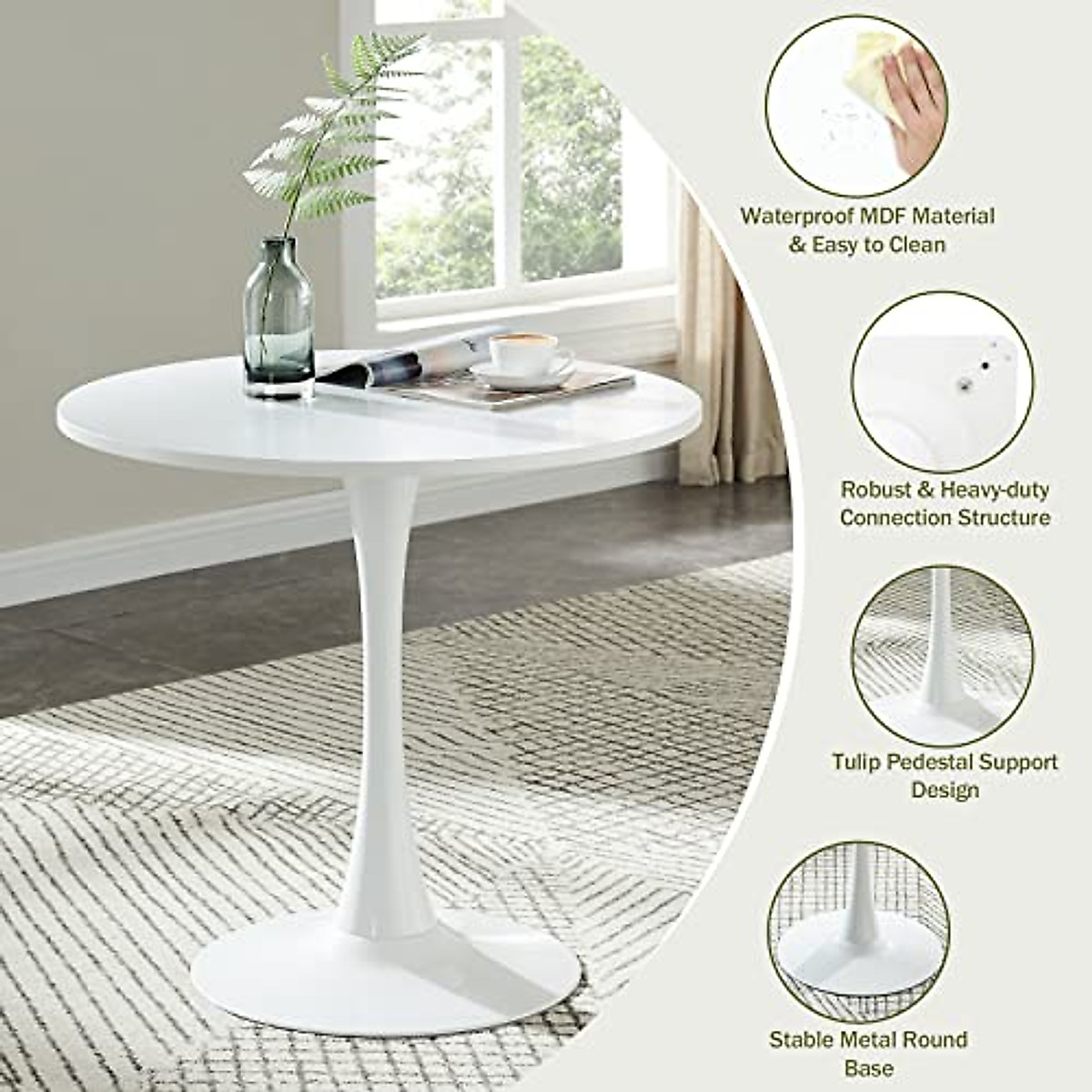 STYLIFING Dining Table 32" Mid-Century Modern Round Dining Table Coffee Table with Round Top and Pedestal Base in White