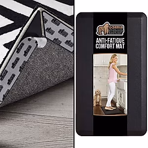 Gorilla Grip Antifatigue Mat and Rug Grippers, Rug Grippers Set of 8, No Curl Grippers or Side Bunch, Kitchen Floor Mat Size 39x20 in Black, Thick Ergonomic Standing Office Desk Mat, 2 Item Bundle