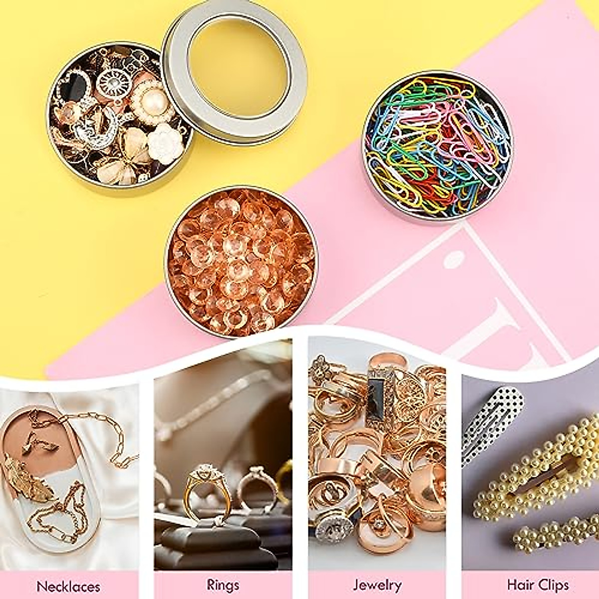 2 Ounce Metal Tin Cans Round Empty Container Salve Tins with Clear Screw Lid for Kitchen, Office, Candles, Candies ()