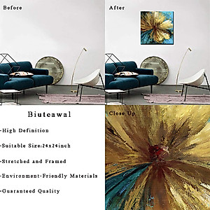 Biuteawal - Modern Canvas Flower Wall Art Abstract Gold Floral Blue Background Paintings on Canvas Still Life Artwork for Home Kitchen Living Room Bedroom Decorations Wall Decor
