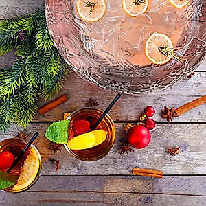 Plastic Punch Bowl with Ladle – Clear Punch Plastic Bowls – BPA Free Recyclable Punch Set of Bowl and 5 oz. Ladle – Embroidered Punch Bowl with Serving Ladle for Parties