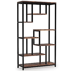 LITTLE TREE 70.8 Inches Tall Bookshelf, Industrial Bookcase for Home Office, Rustic Brown 8-Shelves Wood and Metal Frame Display Shelf Open Storage Organizer Shelves
