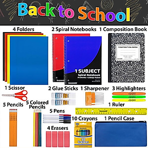 Trail maker Bulk Elementary School Supply Kits, 12 Packs of 45 Piece Wholesale School Supplies for Kids Includes Folders Notebooks Pencils Pens and Much More!