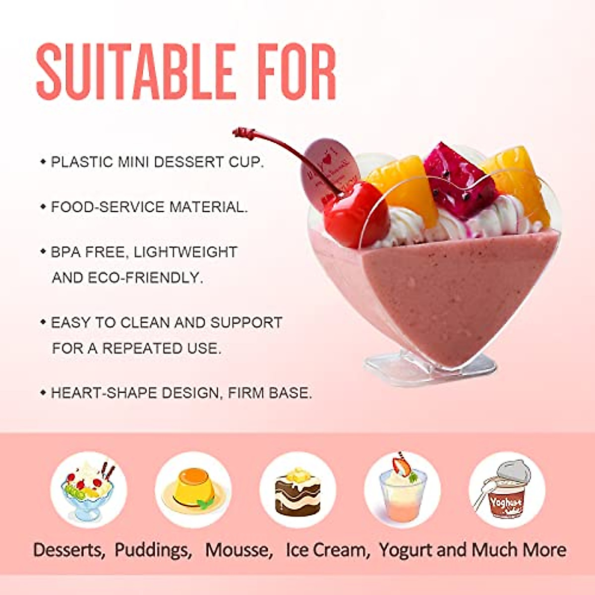 HJW 100 Pack 4 oz Clear Plastic Dessert Cups with Spoons, Mini Appetizer Serving Plates Disposable Bowls for Desserts, Appetizers, Puddings, Mousse, Fruit Parfait and More