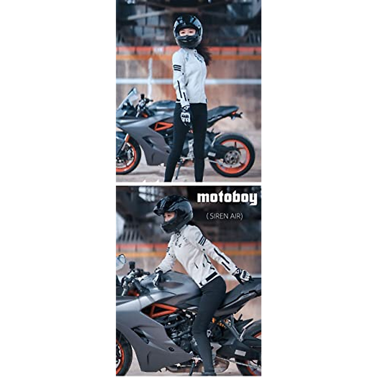 Women's Motorcycle Jacket Summer Breathable Motorbike Moto Jacket Riding Ladies Clothing with removable protective gear (White, XXXL)