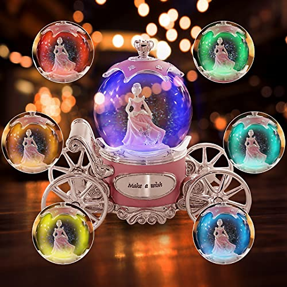 Cinderella Snow Globe Music Box for Girls, YT3 Studio Snow Globes for Girls Color Changing LED Lights Musical Box for Women Kids Mom Daughter Birthday Christmas Mother's Day Valentine Gifts