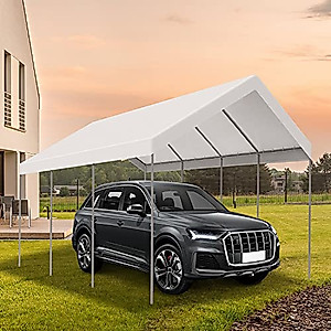 12'x20' Carport Car Replacement Canopy Cover Outdoor for Tent Party Top Garage Shelter Cover with 32 Ball Bungees(Only Cover, Frame Not Included), White