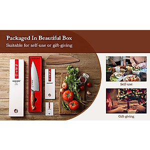 HEZHEN Pro Chefs Knives 8.3 Inch,High Carbon German 1.4116 Steel,Stainless Steel Rivets with Red Wood Handle，Razor Sharp,Super Edge,with Woodern Knife Sheath