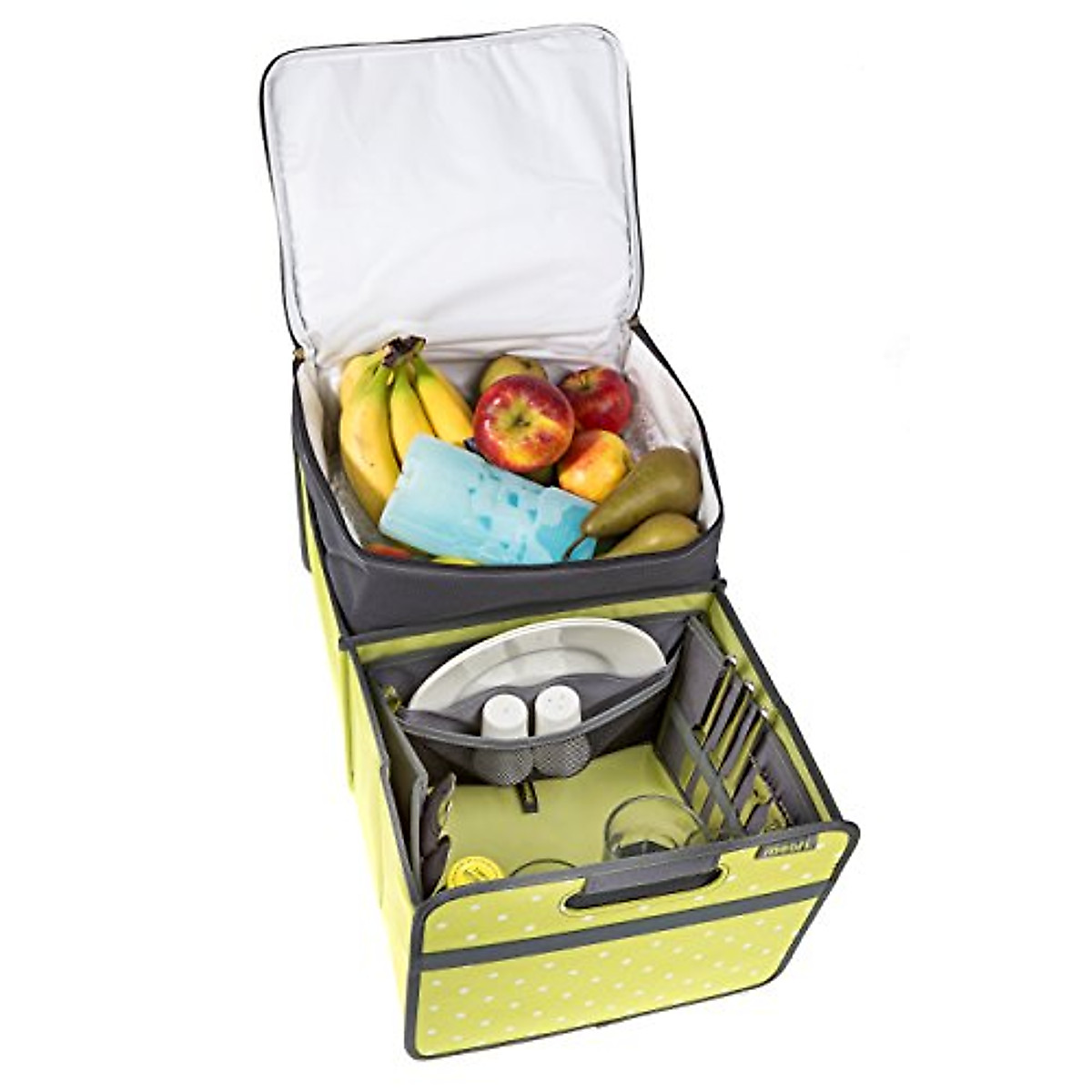 meori Hibiscus Red/Dots Foldable Box Large wipeable Solid Space-Saving Outdoor Lake Beach Weekend Shopping Transport Storage, 1-Pack