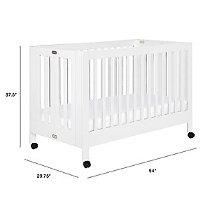 Babyletto Maki Full-Size 2-in-1 Portable Folding Crib with Toddler Bed Conversion Kit in White, Greenguard Gold Certified