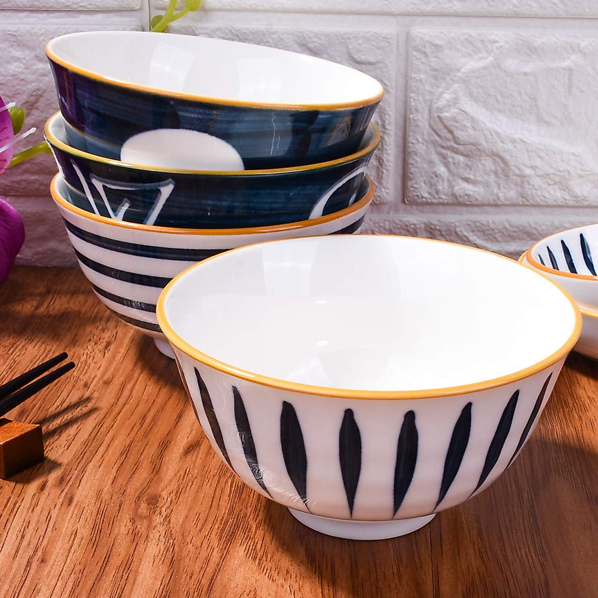 Cerficer Japanese Rice Bowls set, Ceramic Rice Bowls set of 4 for Rice Soup Oats