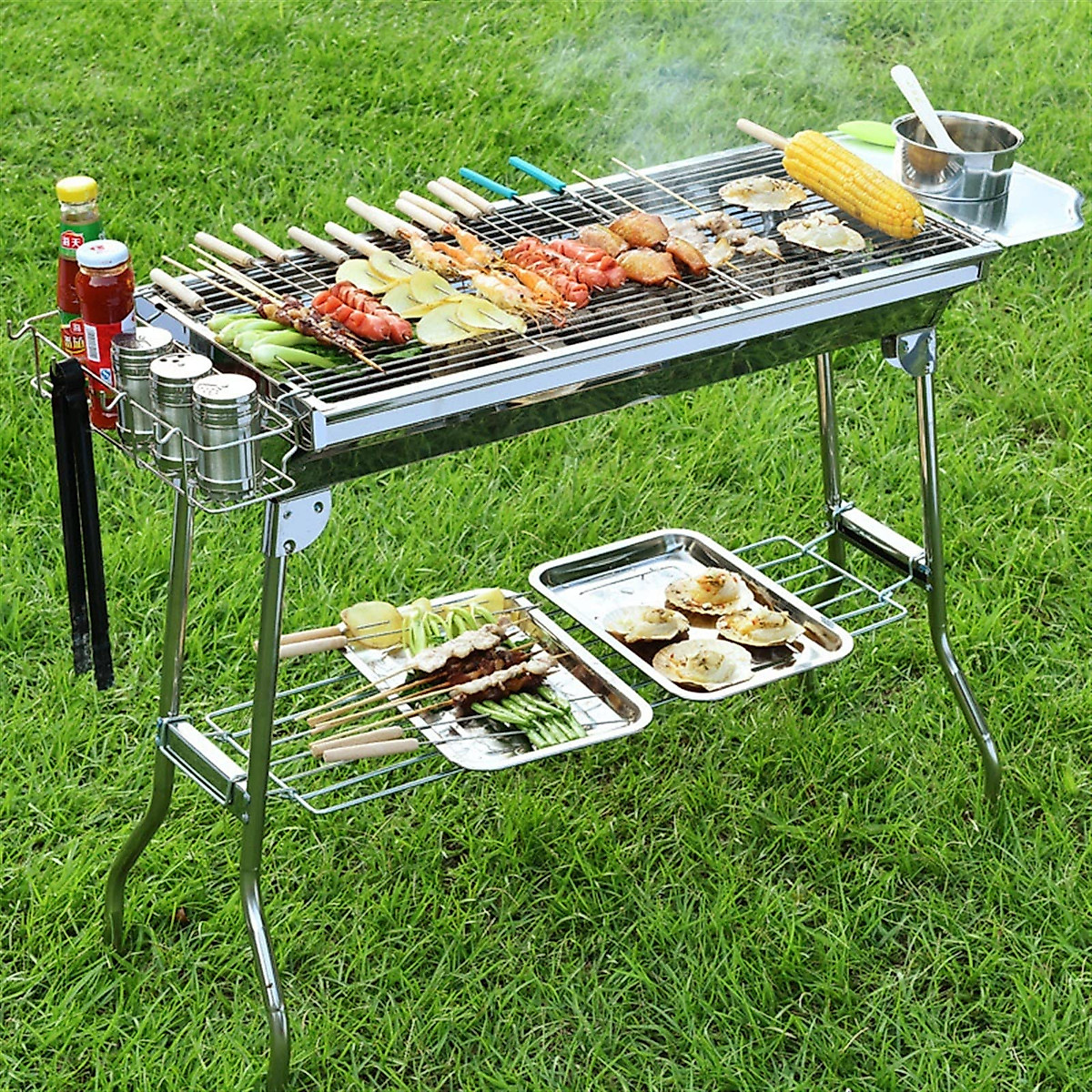 TBMAKE Grills Portable Outdoor BBQ Grill Patio Camping Picnic Barbecue Stove Suitable For People Charcoal Grill Grill Table