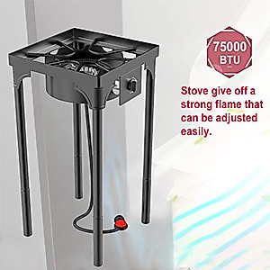 Outdoor & Indoor Portable Propane Stove, Single & Double Burners with Gas Premium Hose, Detachable Legs for Backyard Kitchen, Camping Grill, Hiking Cooking, Outdoor Recreation (DB01-Medium,1 Burner)