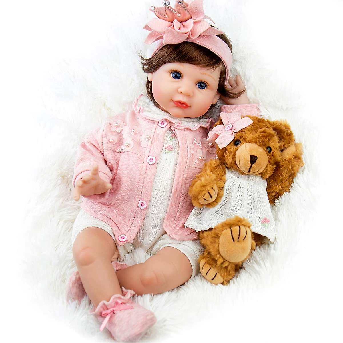 Milidool Reborn Baby Dolls Girl, 22 inch Lifelike Realistic Baby Girl Doll That Look Real Baby Doll Silicone Newborn Baby Doll Packaged with Feeding Toy Accessories Set,Gift for Grandma and Kids 3+