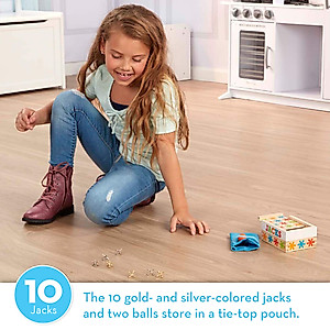 Melissa & Doug Jacks Game with 10 Playing Pieces and 2 Balls in Wooden Storage Box