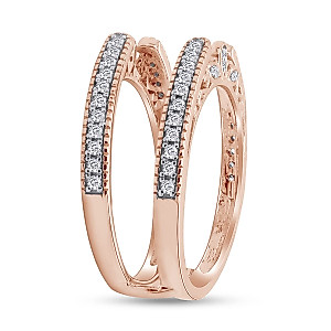 SAVEARTH DIAMONDS 1/3 Carat Round Cut Lab Created Moissanite Diamond Millgrain Cathedral Enhancer Guard Ring In 14K Rose Gold Plated 925 Sterling Silver Jewelry (G-H Color, 0.33 Cttw) Size -5.5