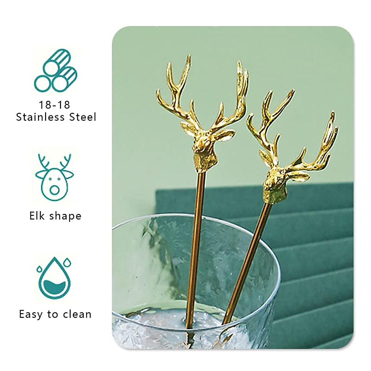 OUKEAI Long handle Iced Tea Spoon 18/8 Stainless steel Mixing scoop Coffee scoop Dessert scoop Fashion moose shape