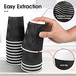Ginkgo 100 Pack 12 oz Disposable Coffee Cups with Lids, To-Go Paper Coffee Cups Suitable for Hot Coffee, Chocolate and Cocoa, Coffee Bar Accessories - Black