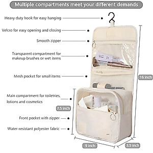 IMCUZUR Hanging Travel Toiletry Bag for Women, Water-resistant Makeup Bag Cosmetic Organizer for Traveling Accessories Toiletries (Beige)