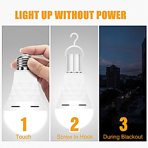 A19 Rechargeable Light Bulbs, Emergency Light Bulbs for Power Failure, LED Bulb 80 Watt Equivalent,12W 5000K Daylight 1200mAh Battery Backup Light Bulb E26/E27 with Hook for Daily and Emergency Use.