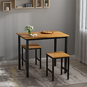 AWQM 3 Piece Dining Set, Small Dining Table and 2 Stools, Kitchen Breakfast Dining Table Set, Breakfast Table of 35.43 x 23.62 x 29.92 inches, Stools of 13.8 x 13.8 x 17.8 inches, Brown…