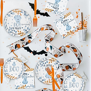 APOWBLS Halloween Baby Shower Decorations Tableware - A Little Boo Is Almost Due Baby Shower Decorations, Plates, Cups, Napkins, Tablecloth, Cutlery, Halloween Baby Shower Party Supplies | Serve 24