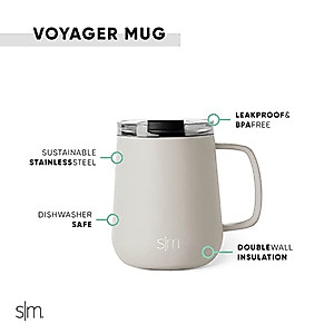 Simple Modern Travel Coffee Mug with Lid and Handle | Reusable Insulated Stainless Steel Coffee Tumbler Tea Cup | Gifts for Women Men Him Her | Voyager Collection | 12oz | Almond Birch