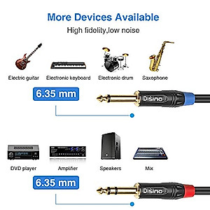 Disino 1/4 inch TRS Stereo Y-Splitter Insert Cable, 1/4 Inch Male Jack to Dual 1/4inch(6.35mm) Male TS Mono Breakout Cable Audio Patch Cord - 6.6 Feet/2 Meters