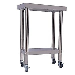 Commercial Stainless Steel Work Table, 30/45cm Kitchen Equipment Food Prep Table with Undershelf+Wheels Shelf Prep Table (60 * 45 * 85cm)