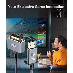 sweguard DisplayPort to DVI Cable 10ft, DVI to Displayport Adapter Male to Male, High Speed Gold Plated Nylon Braided DP to DVI-D Cable Compatible with Lenovo, Dell, HP, Monitor, and Other Brand-Grey