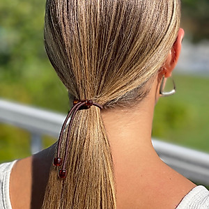 Pulleez Patented Adjustable Sliding Ponytail Holder, Set of 4 - Acrylic Charms - 2 Brown/ 2 Black Elastic Hair Ties. Perfect for Thin, Thick, or Natural Hair