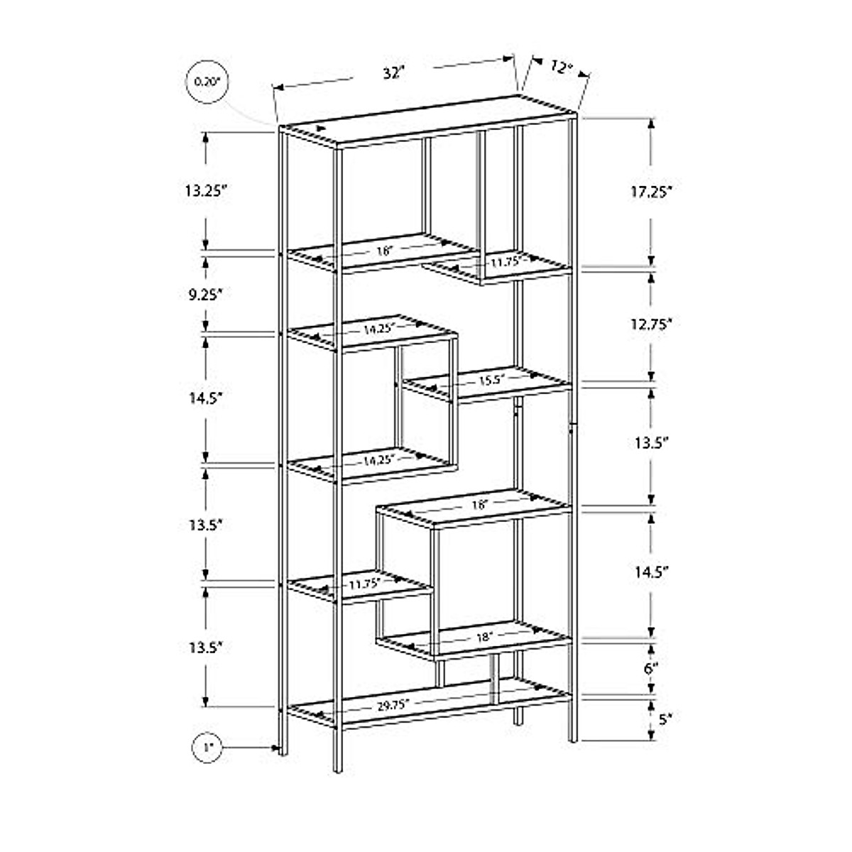 Ergode Bookcase - 72" H/Silver Metal with Tempered Glass