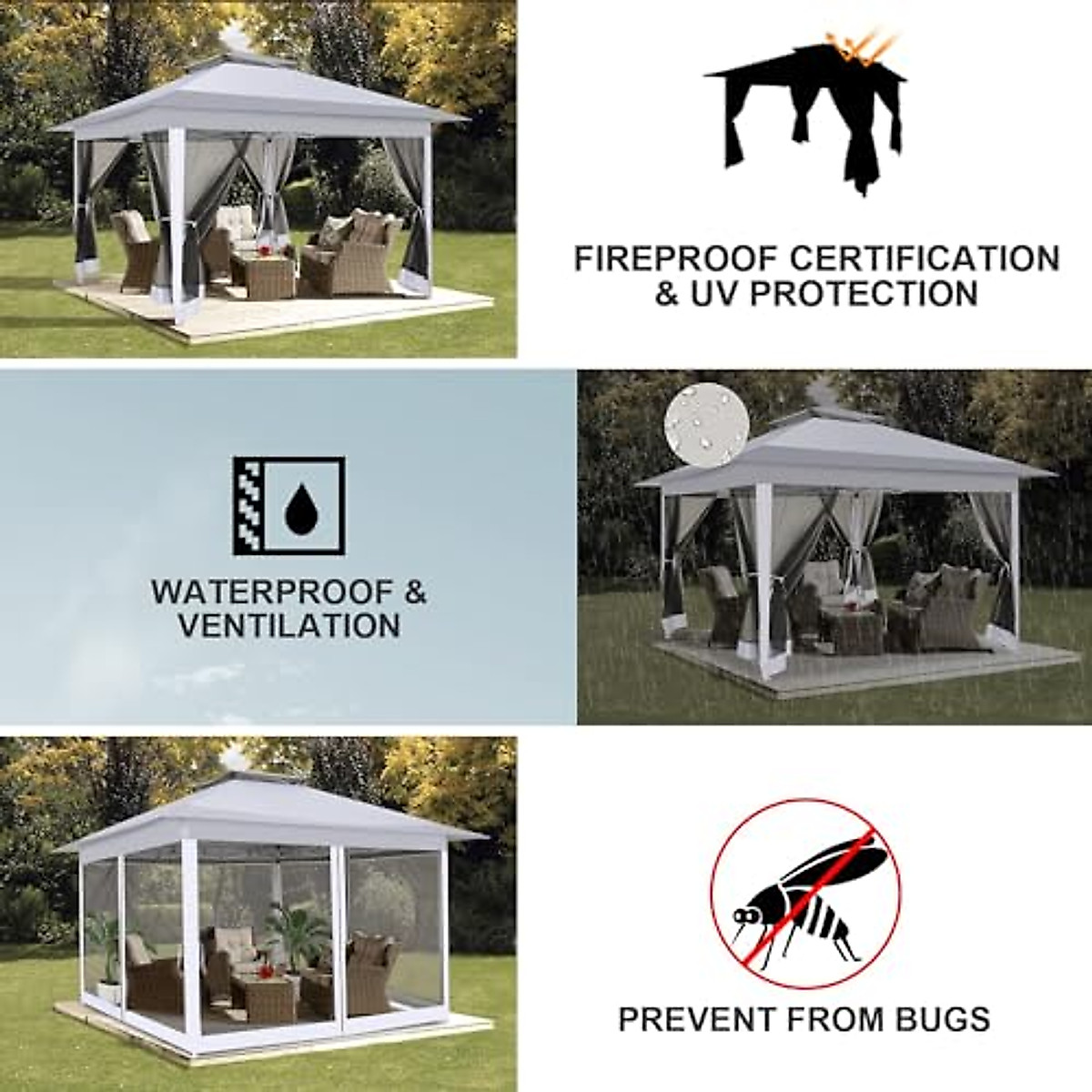 COBIZI 12x12 Pop up Gazebo on Clearance with Mosquito Netting,carpas para Patio Deals,Outdoor Canopy Tent with Portable Carrying Bag, Patio Gazebo for Garden Backyard, Lawn & Beach,Grey
