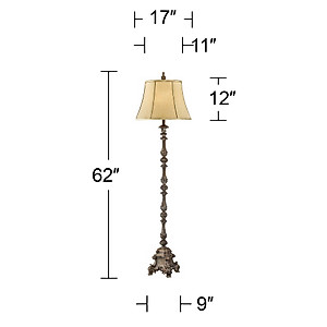 Regency Hill Rustic French Country Traditional Style Floor Lamp Standing 62" Tall Faux Wood Antique Candlestick Beige Silk Fabric Bell Shade Decor for Living Room Reading House Bedroom Home