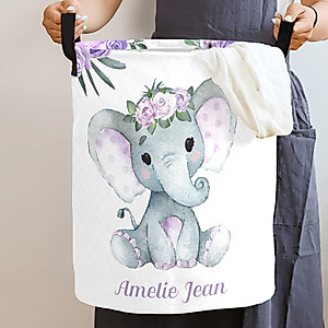 Purple Elephant Girl Rose Storage Bin, Waterproof Oxford Fabric Clothes Basket Organizer for Laundry Hamper,Toy Bins,Gift Baskets, Bedroom, Clothes,Baby Nursery
