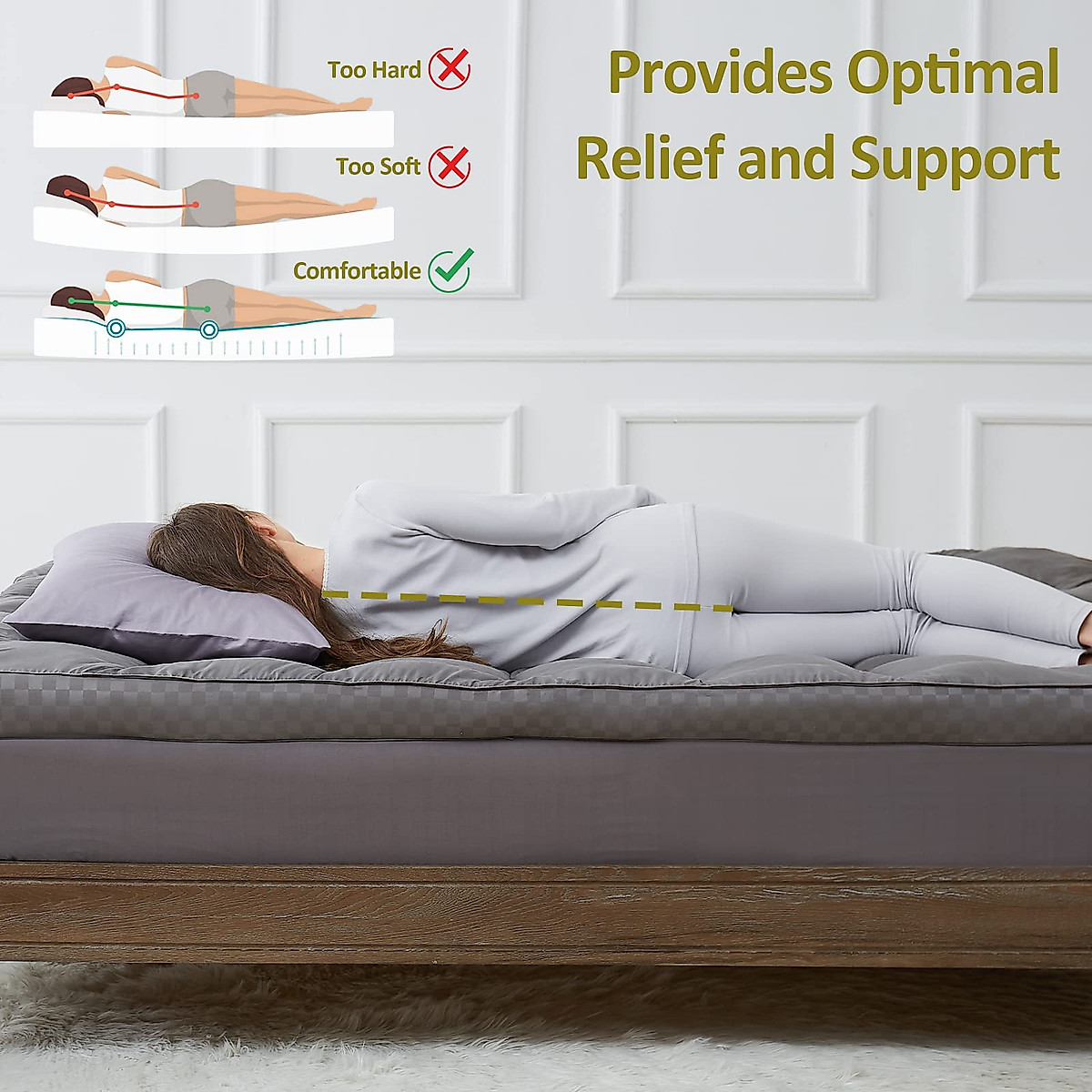 TopTopper Mattress Topper King Size, Cooling Mattress Pad Cover for Hot Sleepers, Extra Thick 5D Snow Down Alternative Overfilled Plush Pillow Top with 8-21 Inch Deep Pocket -78"x80" Dark Grey