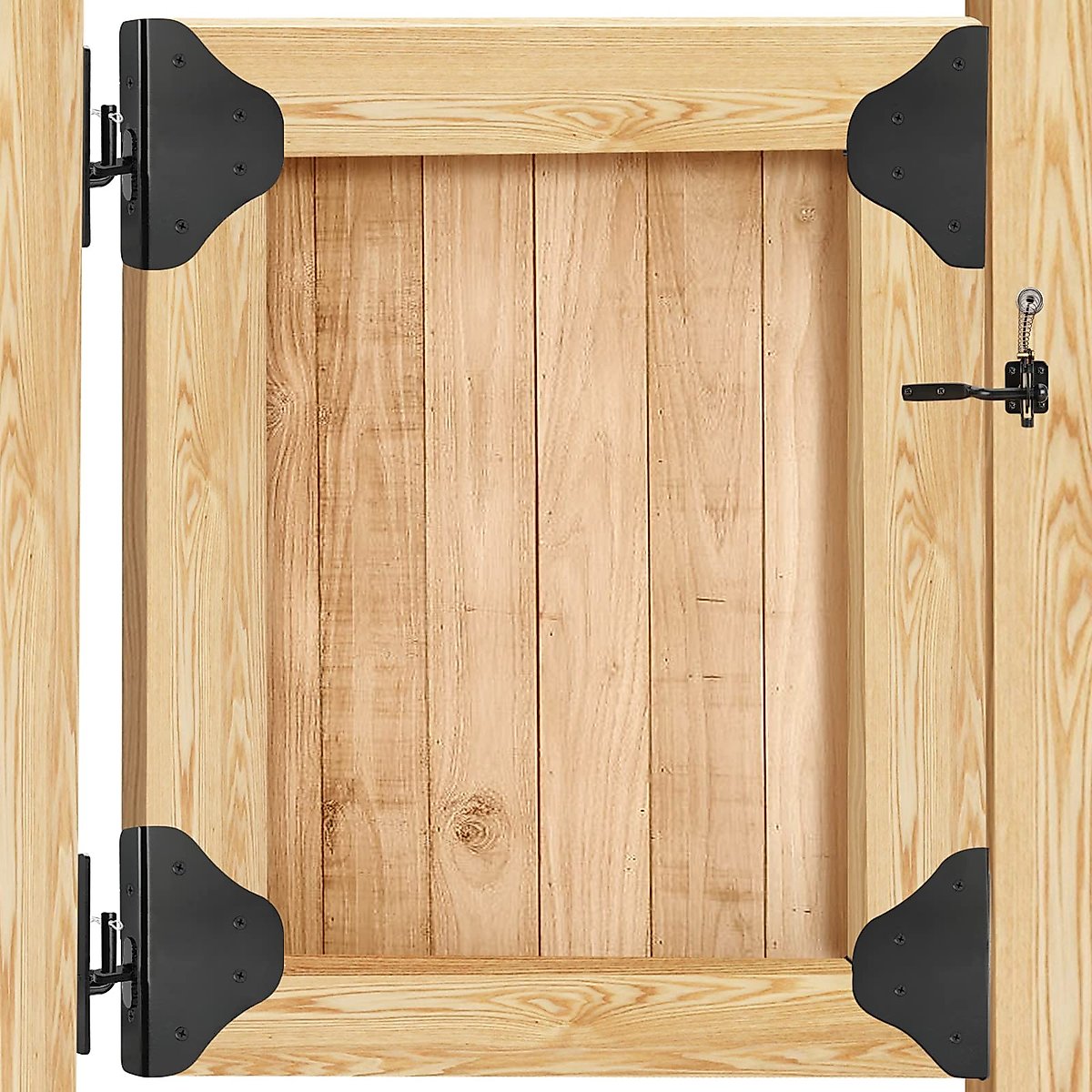 Magacyo Fence Gate Kit Gate Hardware with Gate Latch - Updated 90 Degree Right Angle Gate Hinges - Anti Sag Gate Kit - Gate Corner Brace Bracket (1 Set)