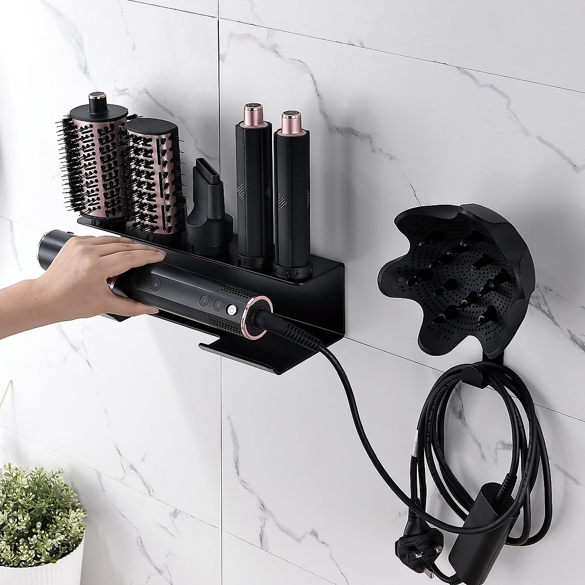 GENCAM Airwrap Wall Mount Organizer for Shark Flexstyle, Aluminum Alloy Storage Holder for Shark 430/440 Flexstyle, Wall Mount Holder for Shark Flexstyle and Attachments (Black)