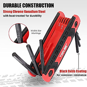 Topline 9-Piece Standard and Metric Hex Key Set, Black, Rubber and Steel