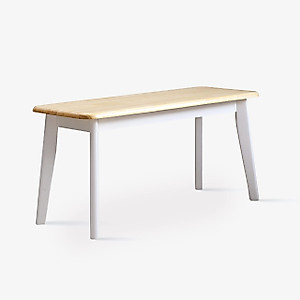 Livinia Canberra 37.4" Wooden Dining Bench/Mid Century Modern Solid Malaysian Oak Kitchen Bench (Natural-White)