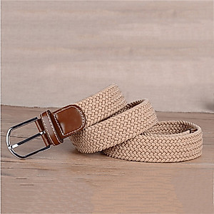 BESTOYARD Unisex Braided Belt Stretch with PU Leather Loop and End Tip (Army Green)