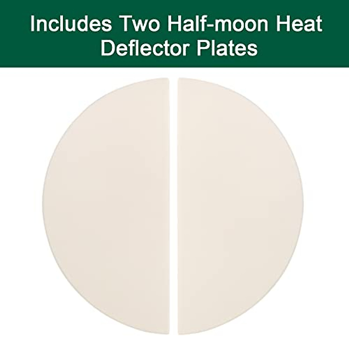 Quantfire Half-Moon Ceramic Heat Deflector Plates for Kamado Joe Big Joe I, II, III,Big Green Egg BBQ Accessories 2-Pack, White