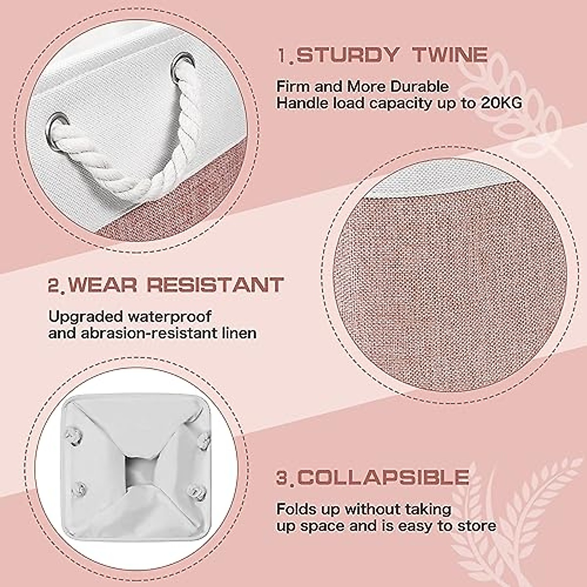 AUSSIY Cube Storage Bin, Collapsible Fabric Storage Bins With Handles, For Clothes Storage, Toys, Book , 13×13×13inches, Pack of 6 (White Pink)