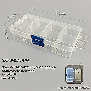 UHZBTEC 4 Pack 8 Grids Plastic Bead Organizer Box/ Clear Crafts Thread Storage Containers with Removable Dividers (Free Letter Stickers)