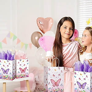 16 Pack Butterfly Goodie Bags, Butterfly Party Favor Bags with Handles and Sydney Paper Pink Purple Birthday Present Bags Butterfly Party Supplies for Kids Birthday Baby Shower Party Decorations