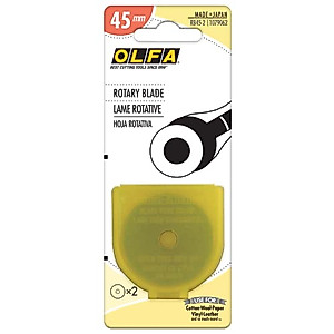 OLFA 45mm Rotary Cutter Replacement Blades, 2 Blades (RB45-2) - Tungsten Steel Circular Rotary Fabric Cutter Blade for Crafts, Sewing, Quilting, Scrapbooking, Fits Most 45mm Rotary Cutters
