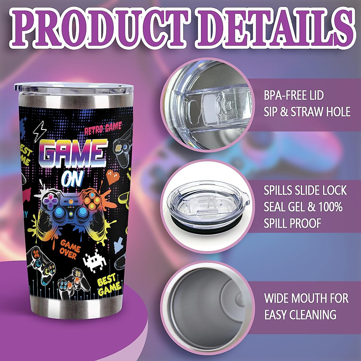 Gamer Gifts, 20 Oz Stainless Steel Game Controller Tumbler with Straw&brush, Gifts for Boyfriend, Gamer Tumbler, Presents, Gaming Tumbler, Birthday/Christmas/Holiday/Thanksgiving Gift for Game Lovers