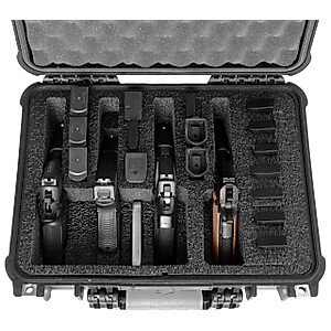 Case Club 4 Pistol and 16 Magazine Pre-Cut Heavy Duty Waterproof Case with Included Silica Gel Canister to Help Prevent Gun Rust (Lighted)
